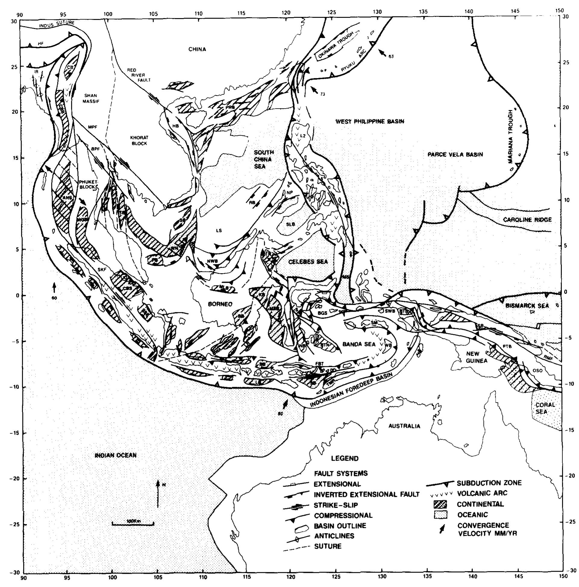 Regional sketch map of se asia showing the major structural