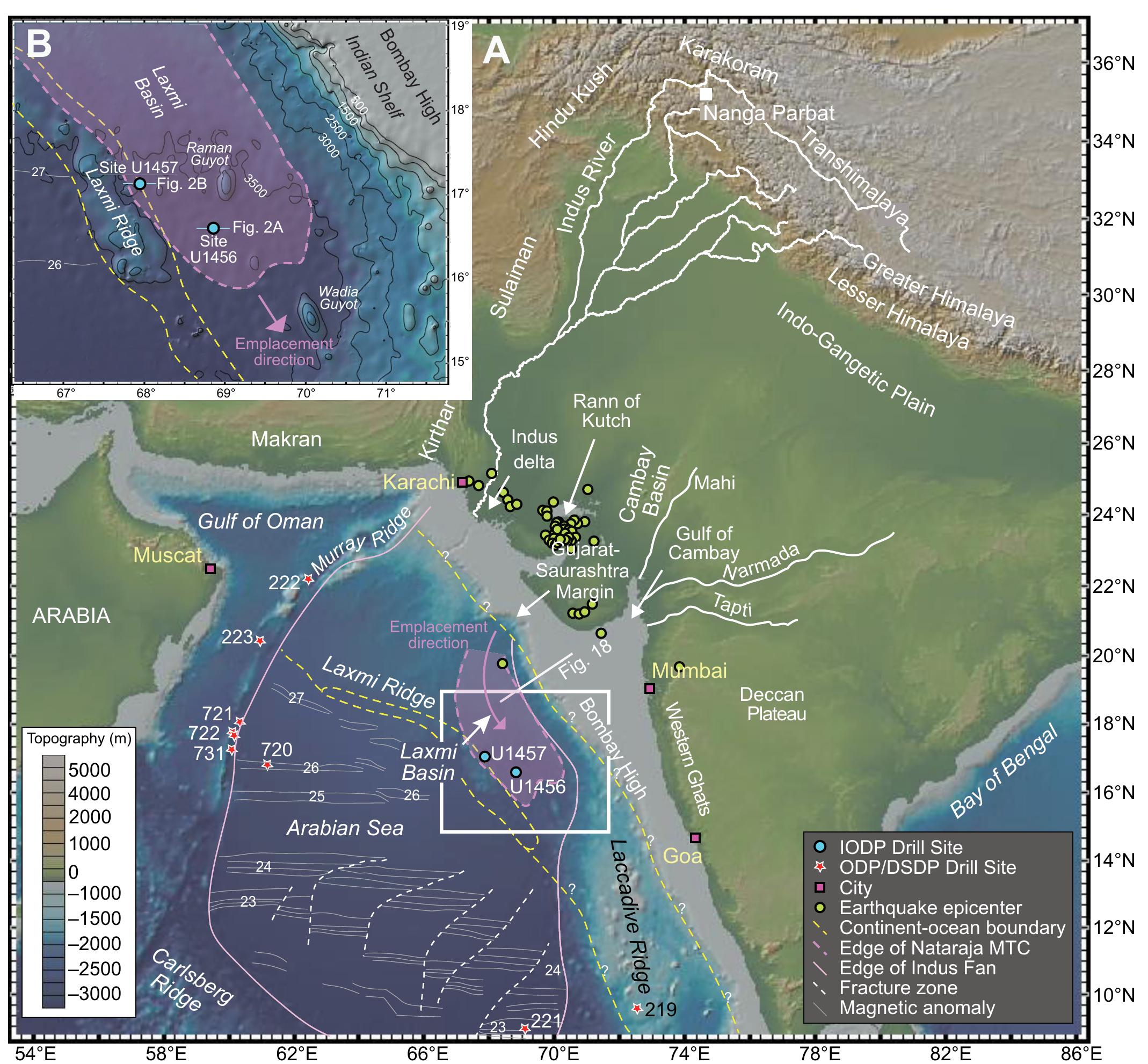 (a) shaded topographic and bathymetric map of the arabian