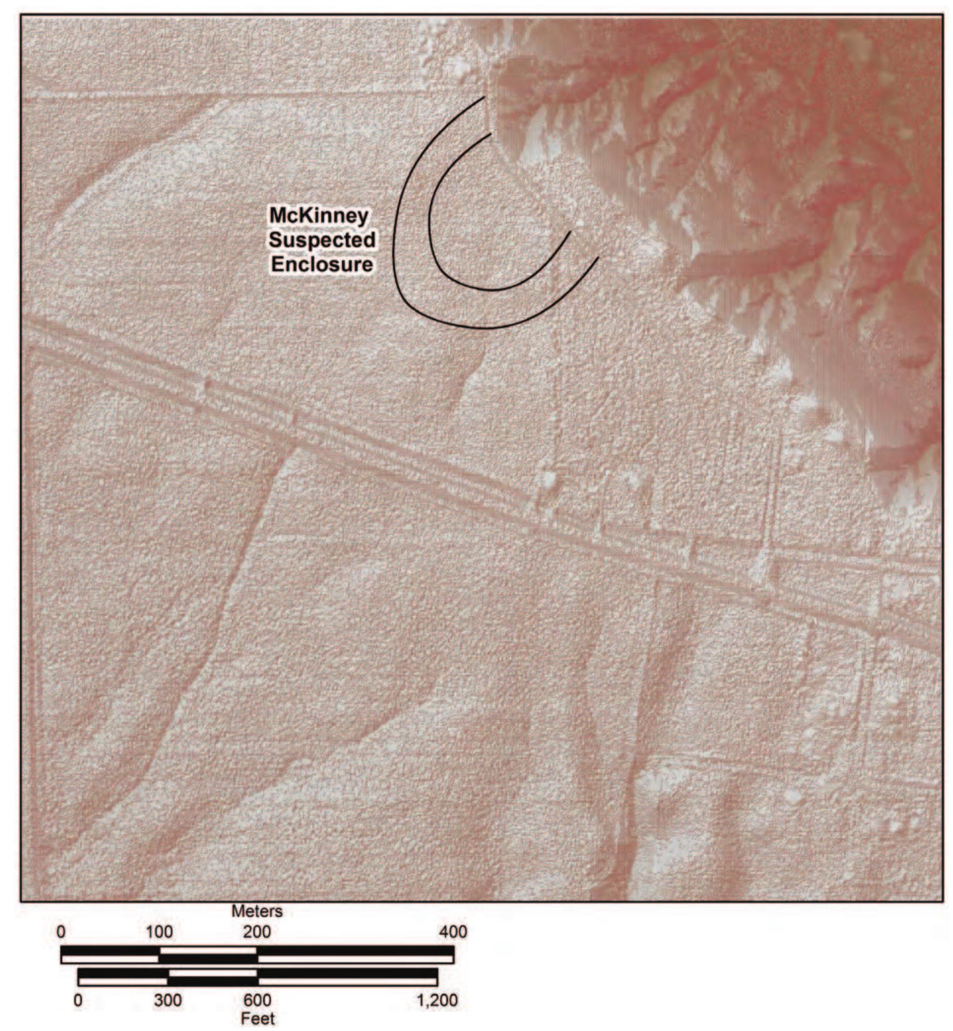 Suggested location of earthen enclosure based on geophysical