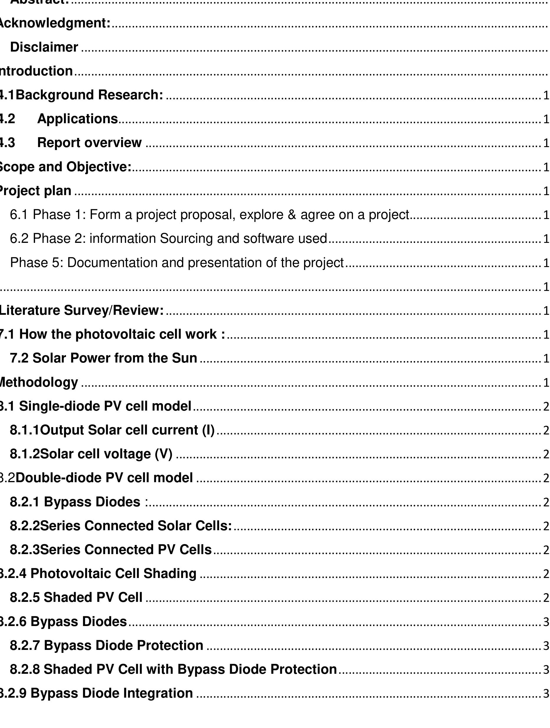 Table 1 - Photovoltaic (PV) Cell Modelling for PV system