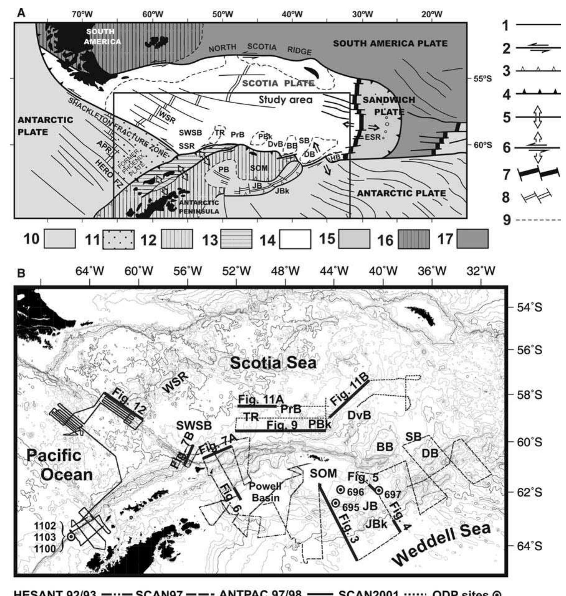 A: geological setting of the scotia sea (modified from: