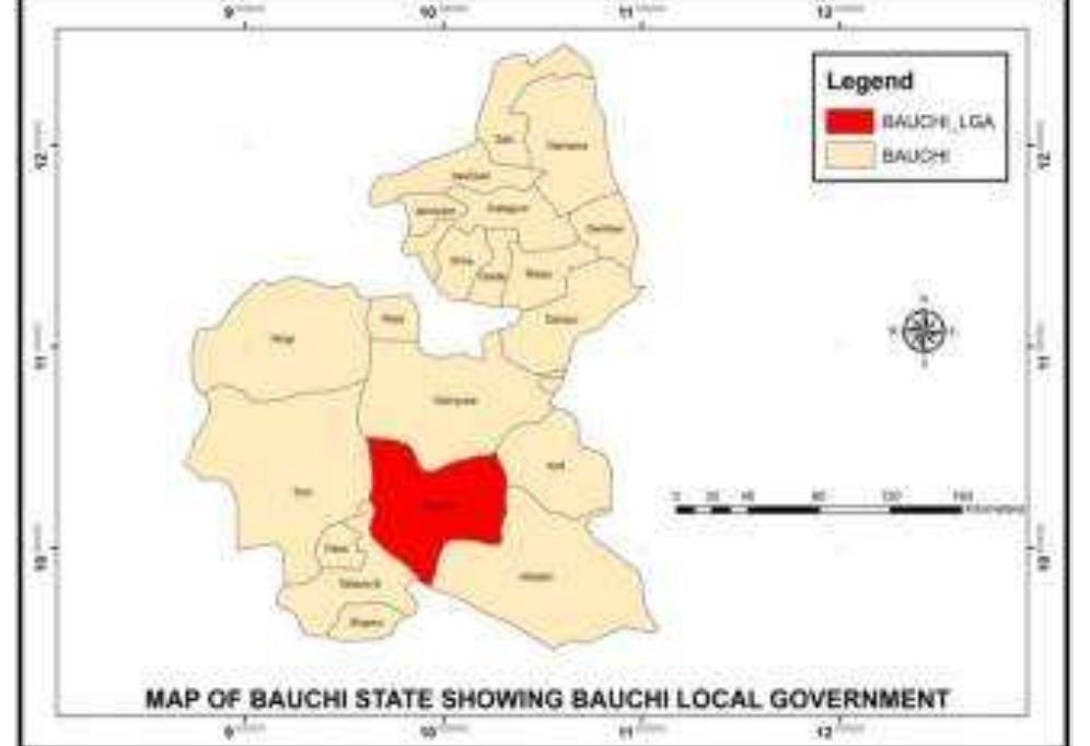 Map of bauchi showing bauchi local government area.