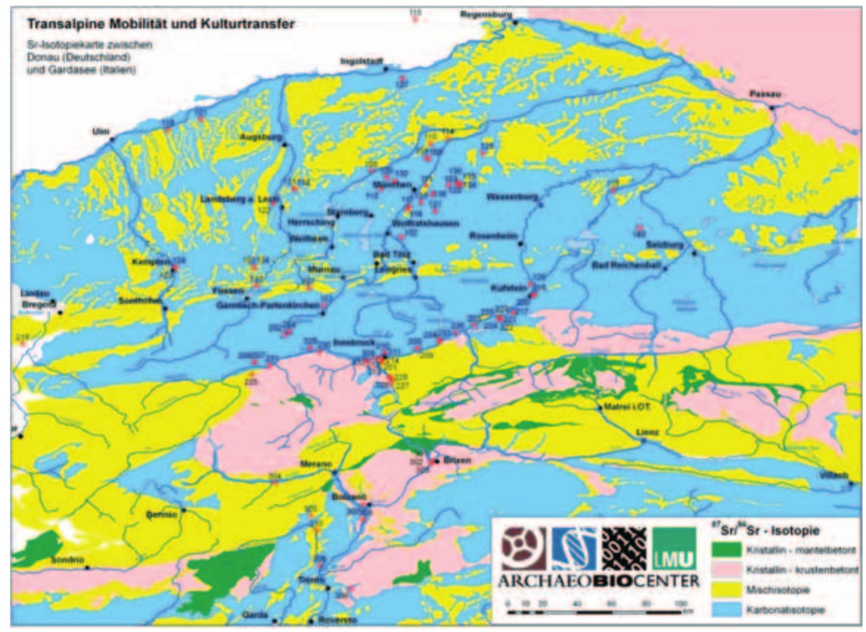 Simplified stable strontium isotopic map of the region of
