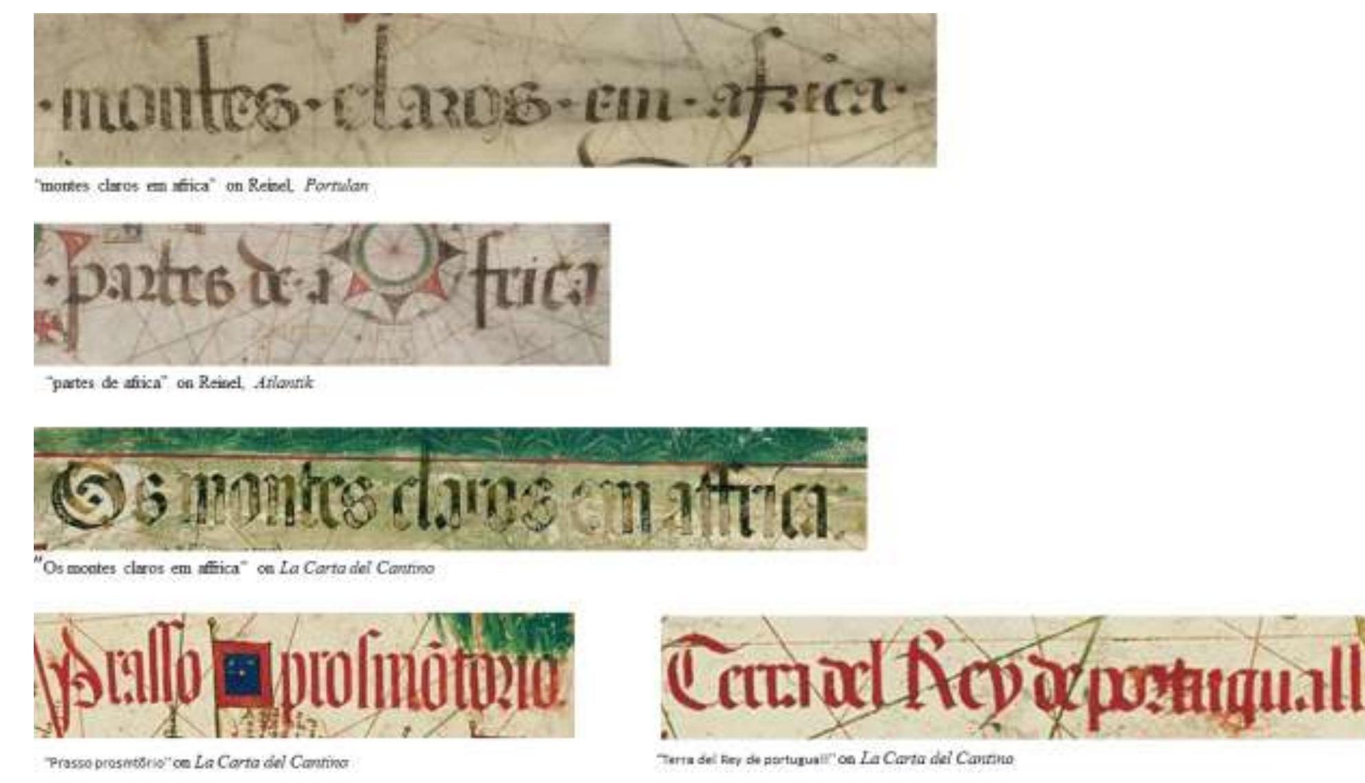 Gothic lettering on three charts.