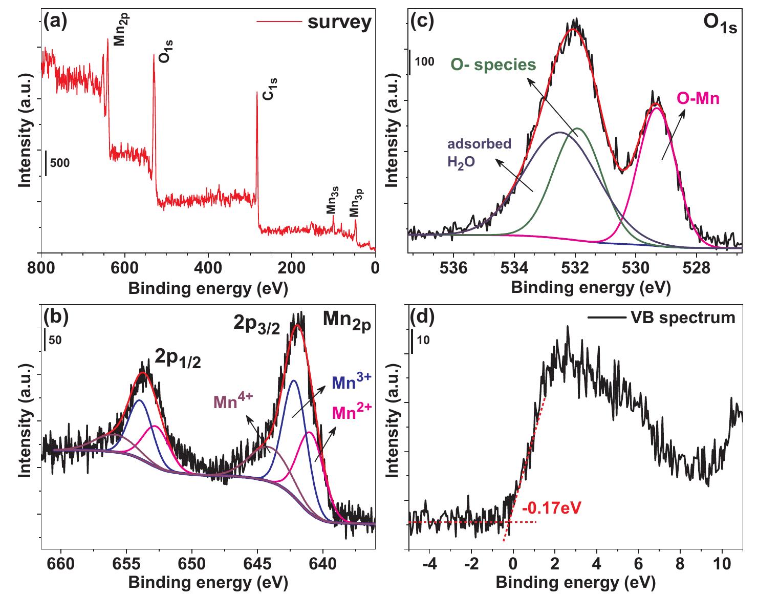 Xps spectra of prepared mno, sample. survey spectrum (a);