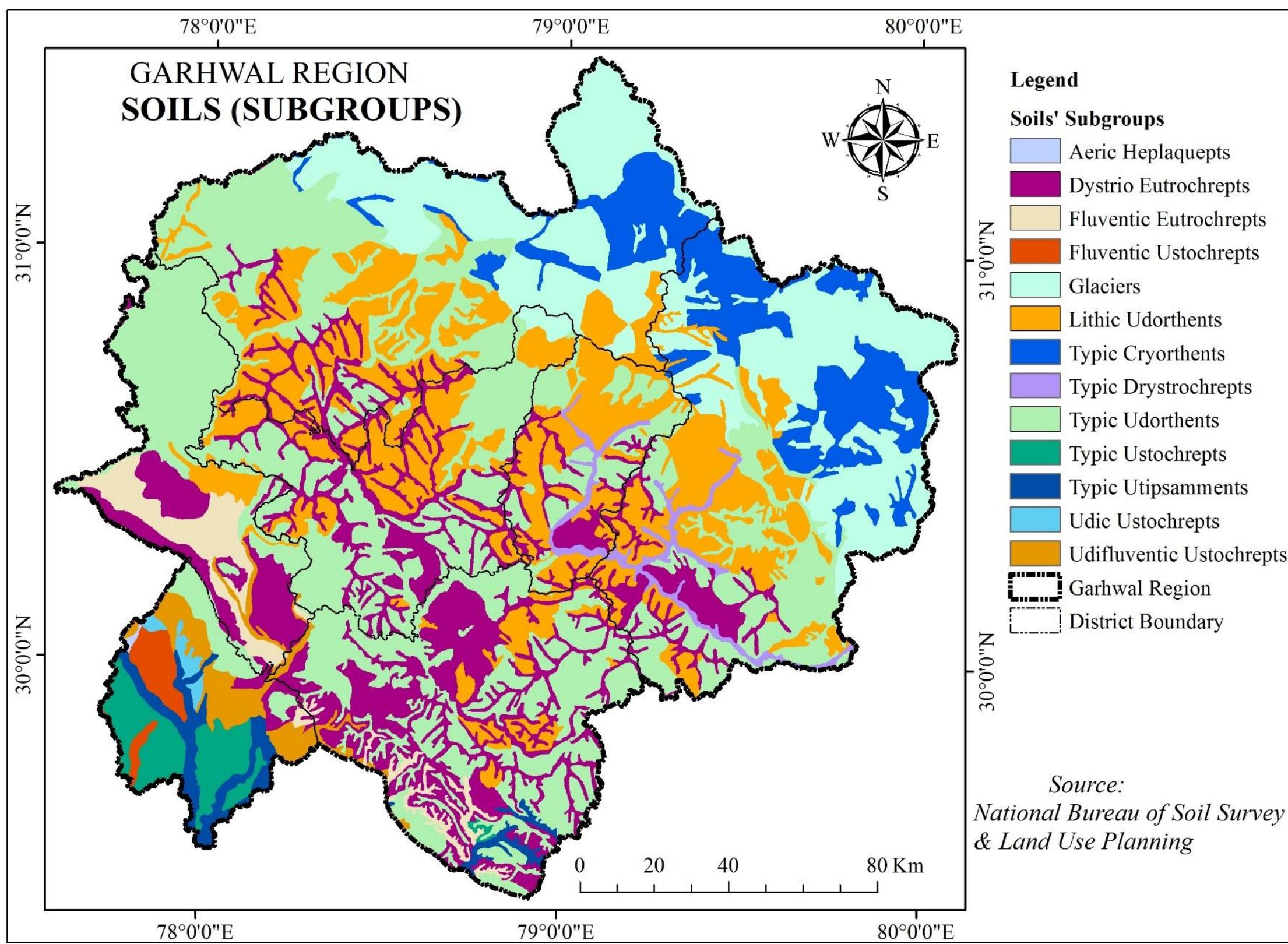 Soil map of garhwal himalayan region. vueet ould ui