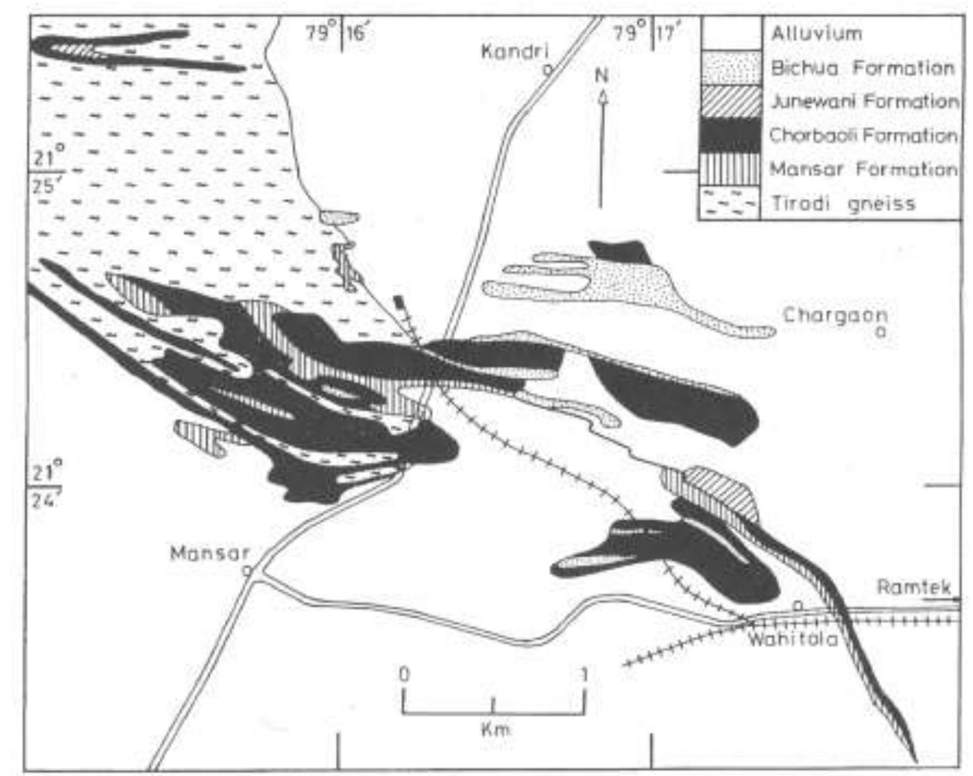 Geological map of the mansar area (after chakravarty, 1973).