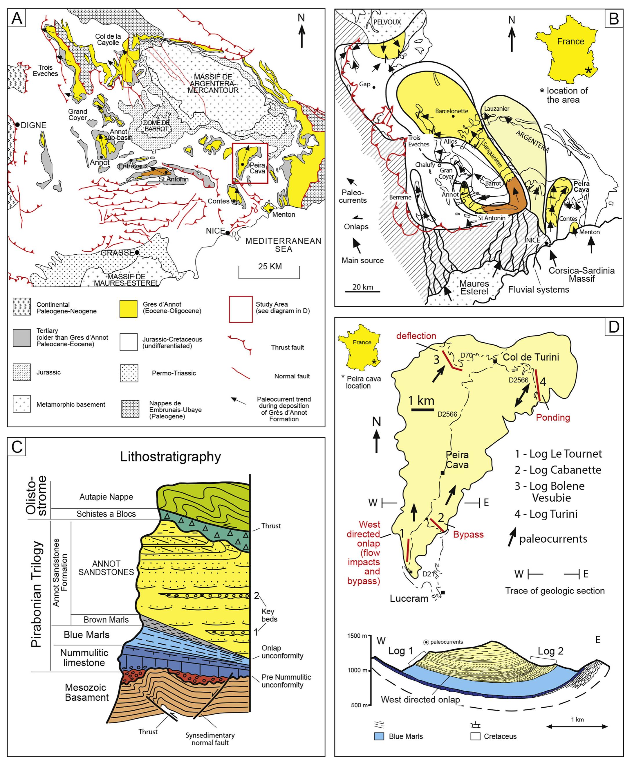 A) geological map of the alps showing the outcrop area of