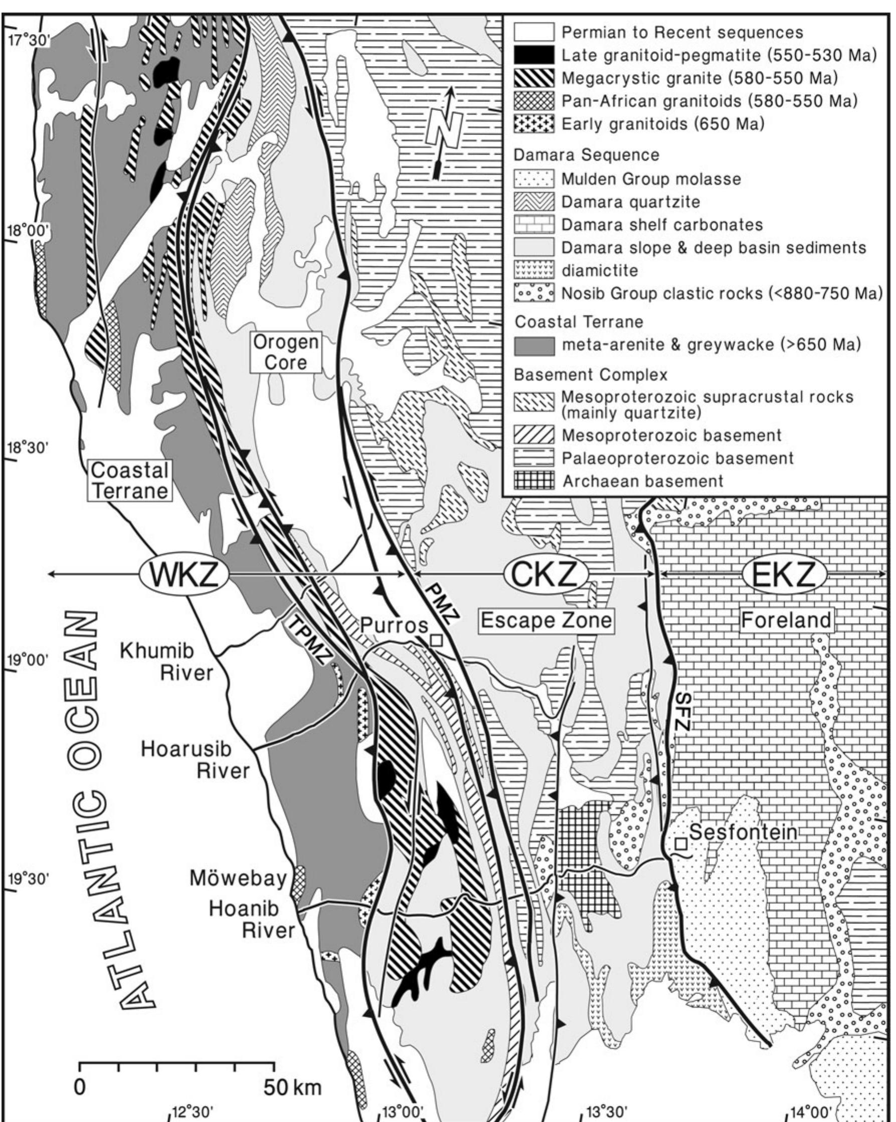 Simplified geological map of the kaoko belt in northwestern