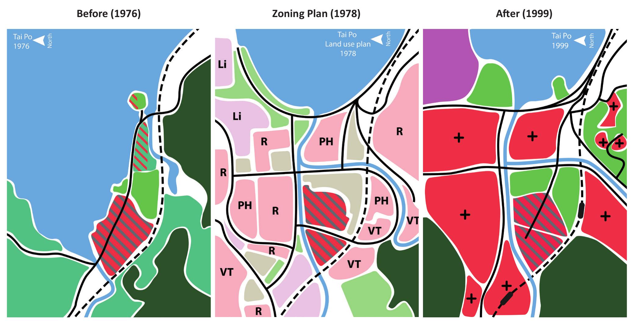 Schematic maps of the before and after situation at tai po.