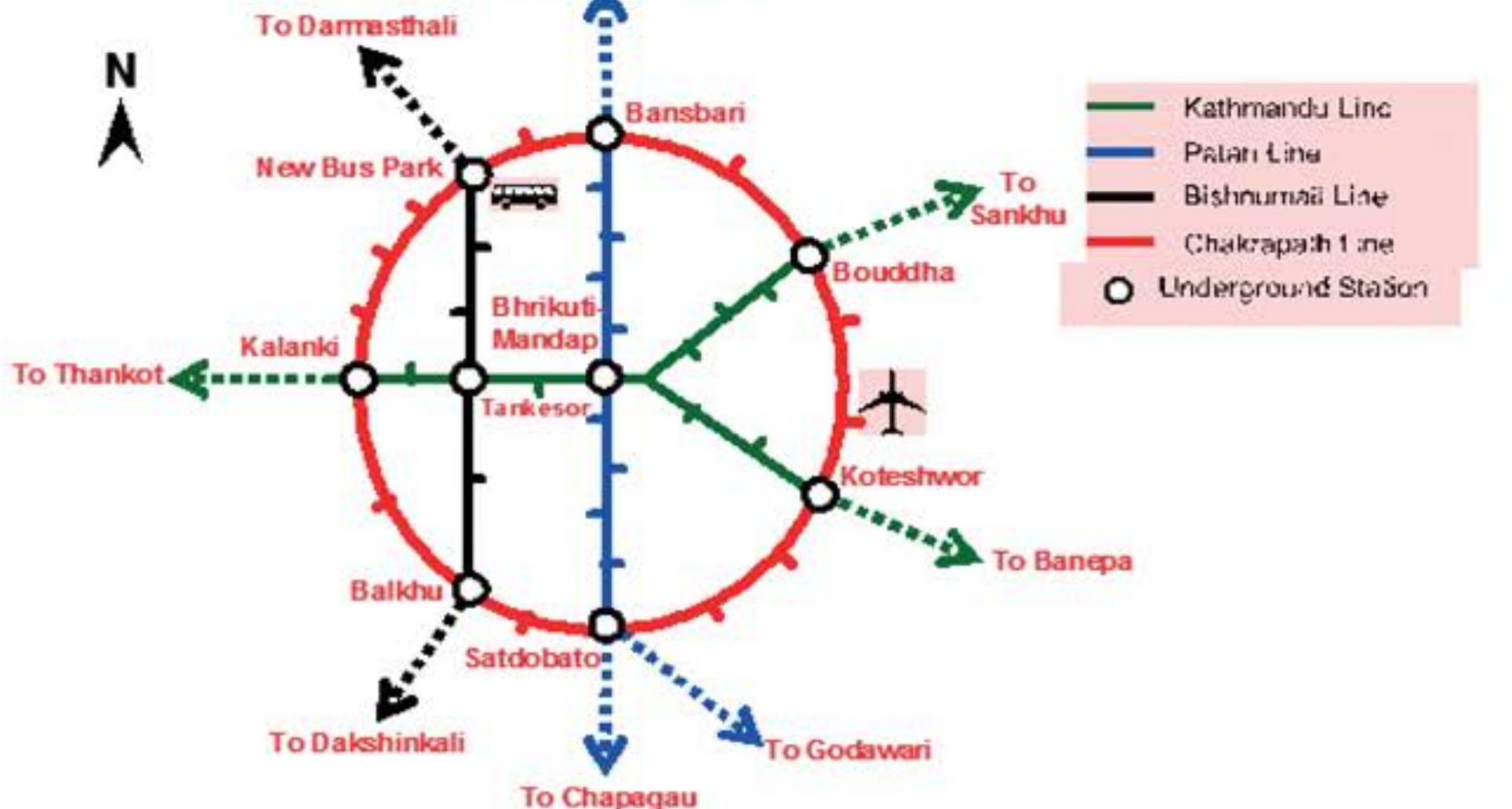 Idealised map of the kathmandu metro (underground section)