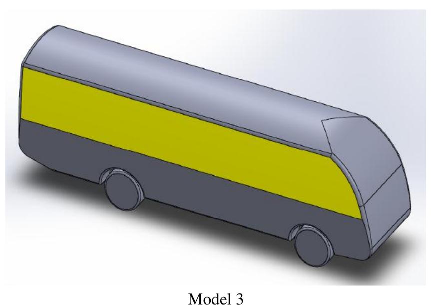 Solid models of baseline and two modified models (asymmetric