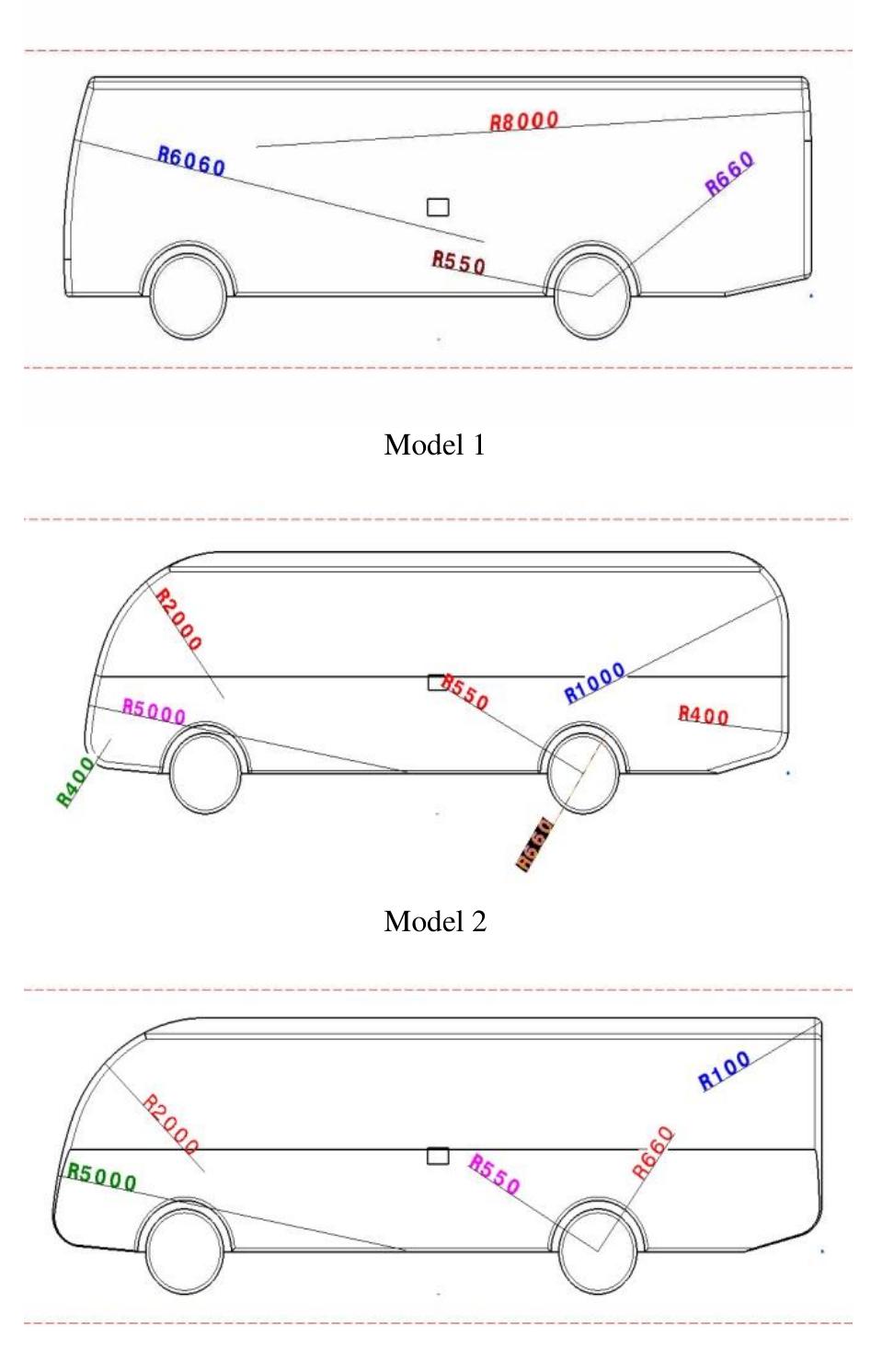 Model 3 fig.5: side view of model 1, model 2 and model 3