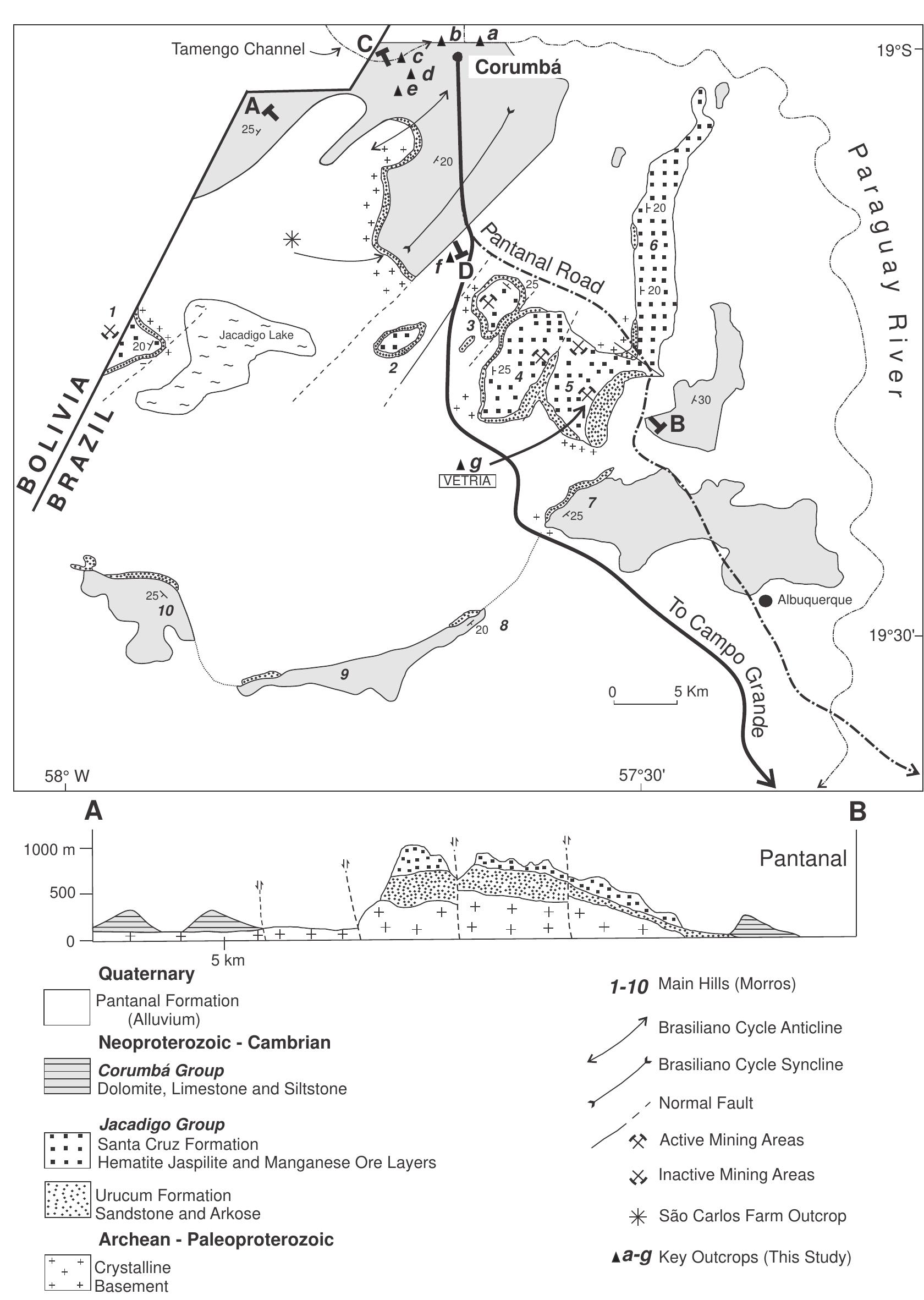 Simplified geological map of the corumba area, adapted from