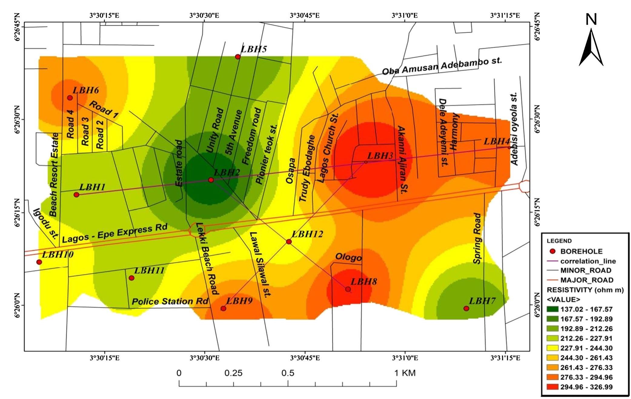 Isoresistivity map showing the resistivity of the unpolluted