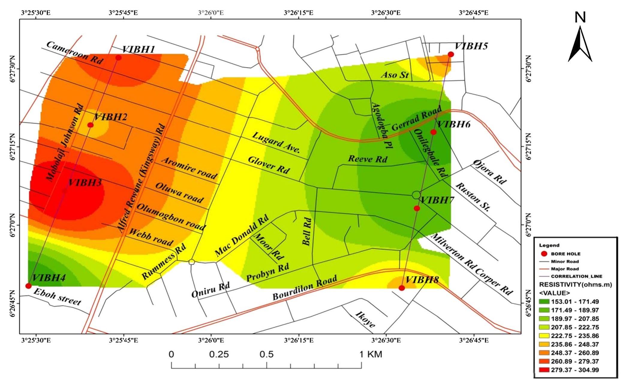 Isoresistivity map showing the resistivity of the unpolluted