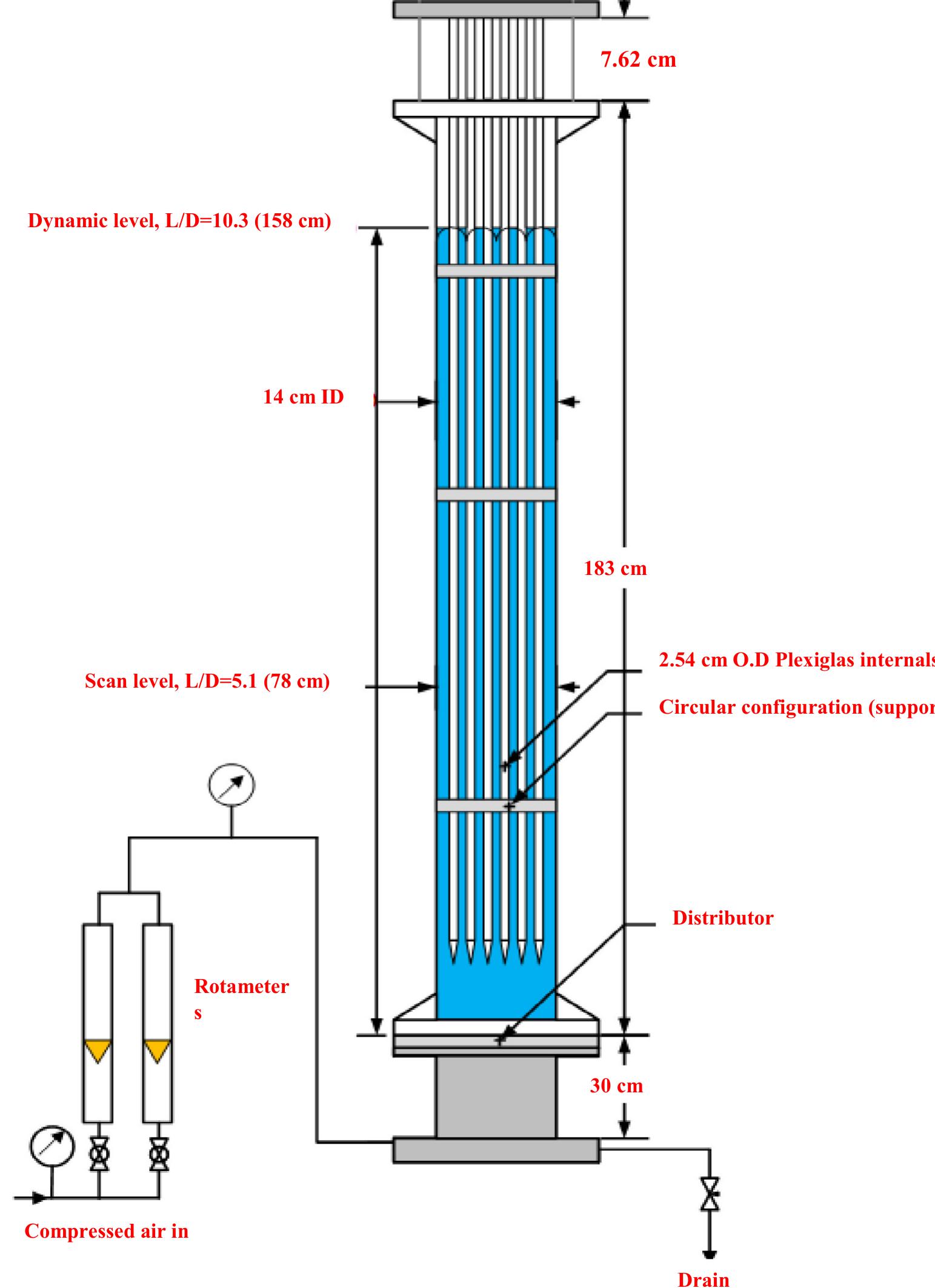Schematic diagram of a bubble column equipped with vertical