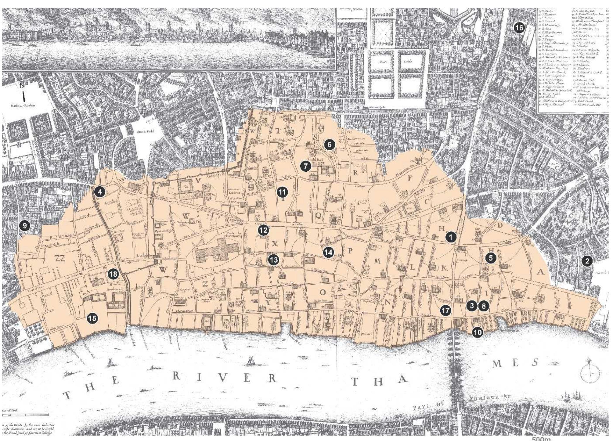 The city of london showing the extent of the great fire