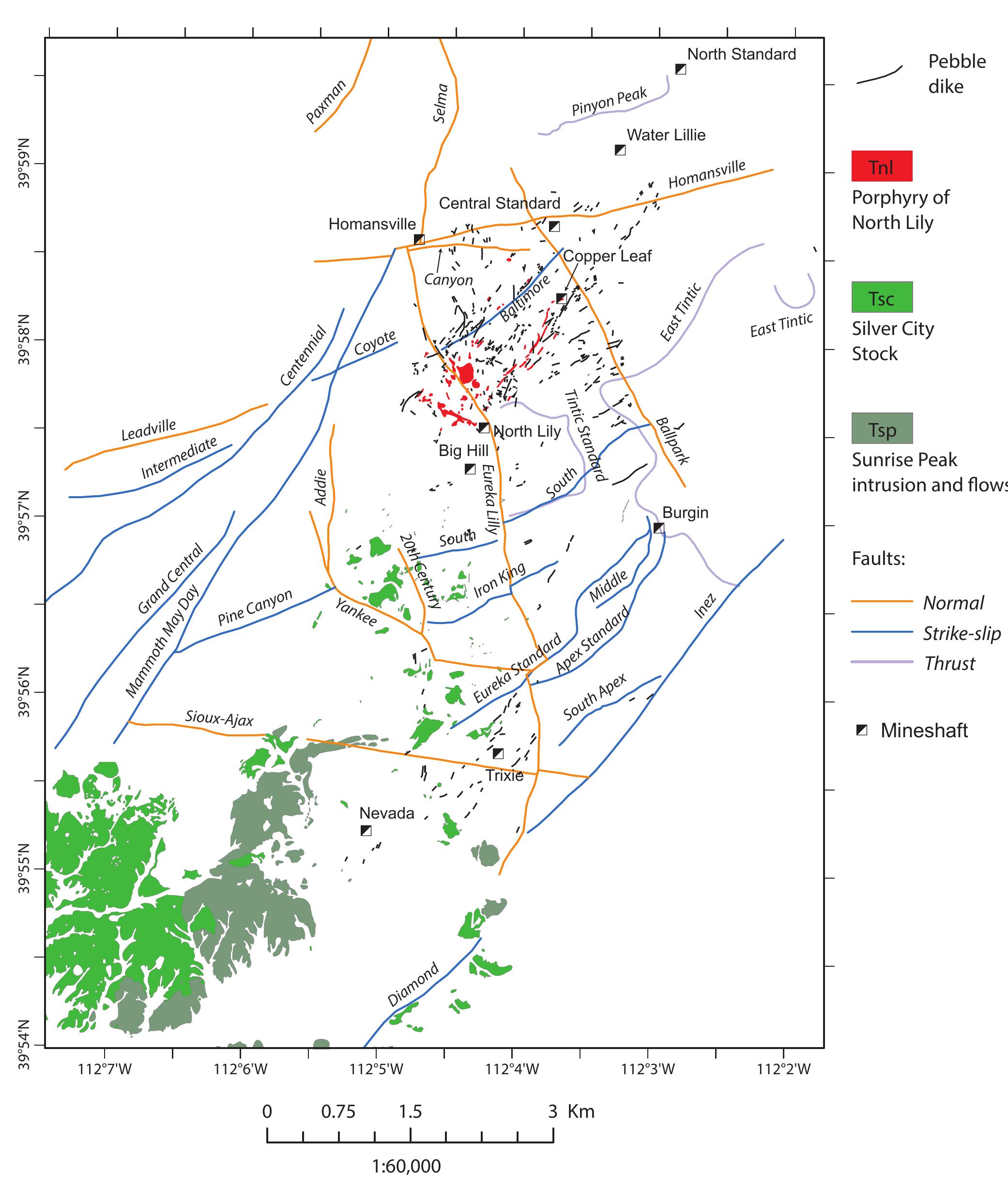 Fault and dike map of the tintic mining district modified