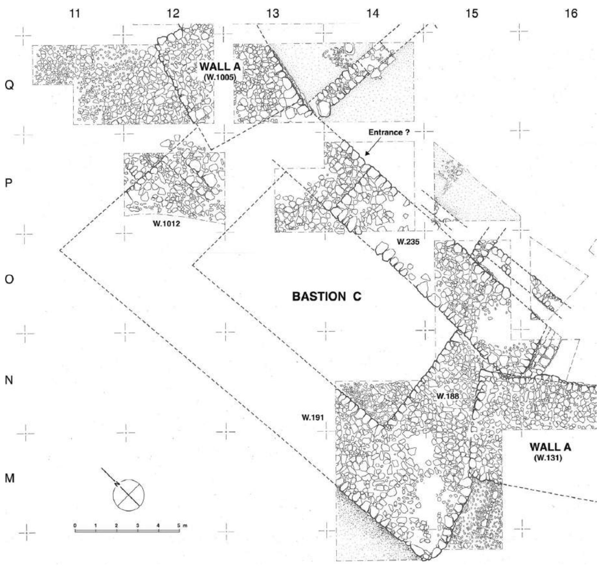 Detailed plan of bastion c with some remains of stratum c-7.