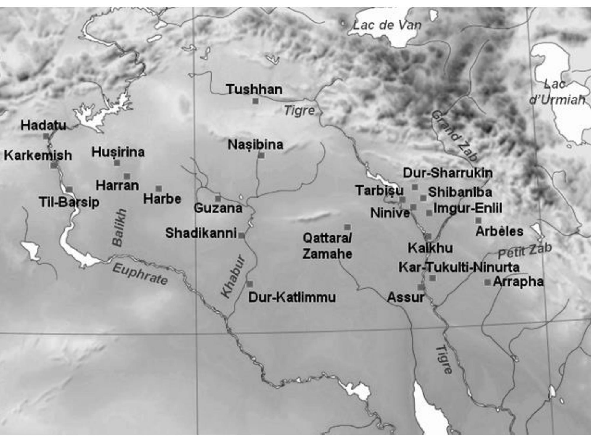 The cities of assyria in a french map. assur.