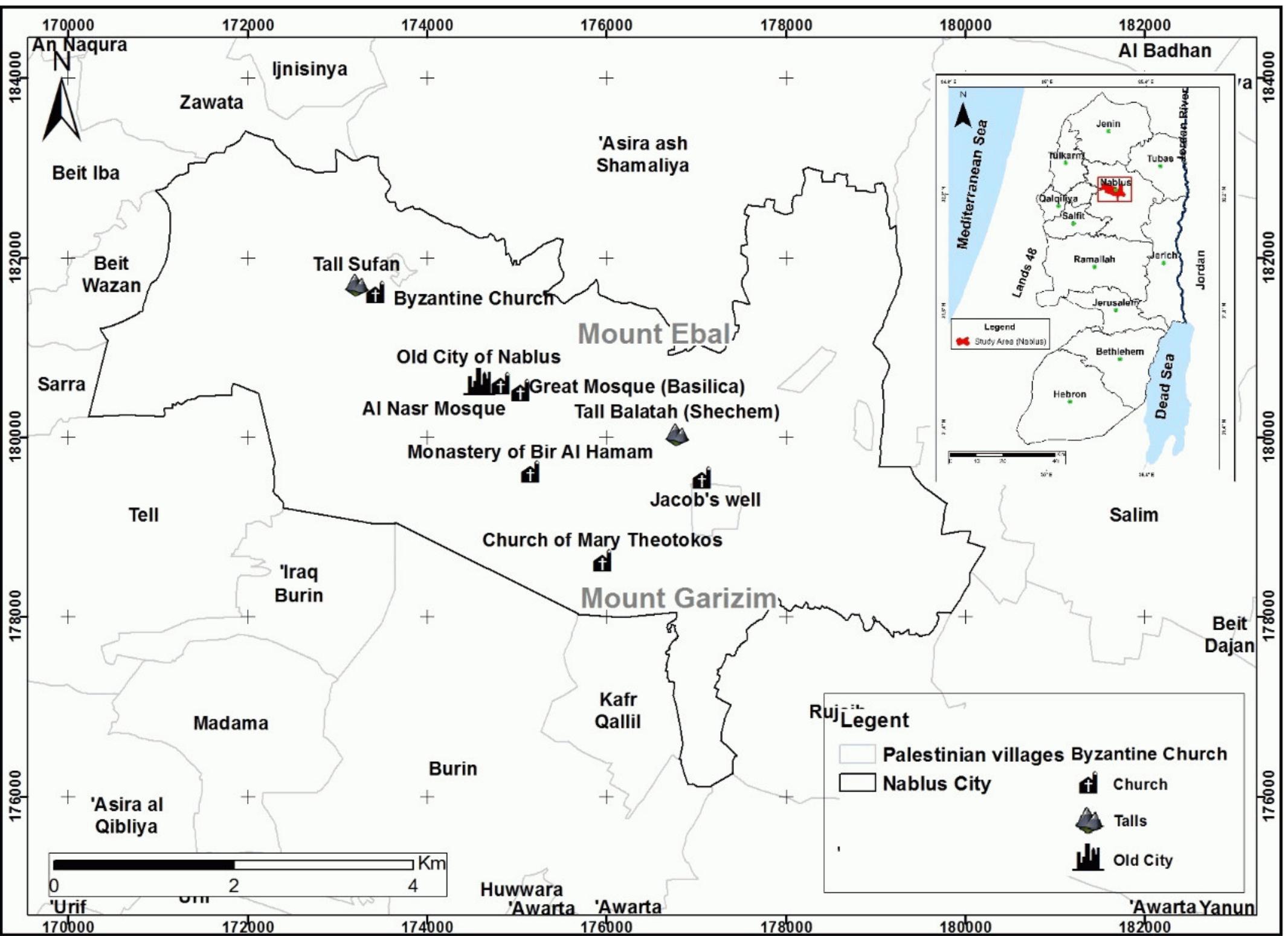 Map of the nablus area (drawing by m. burqan). department of