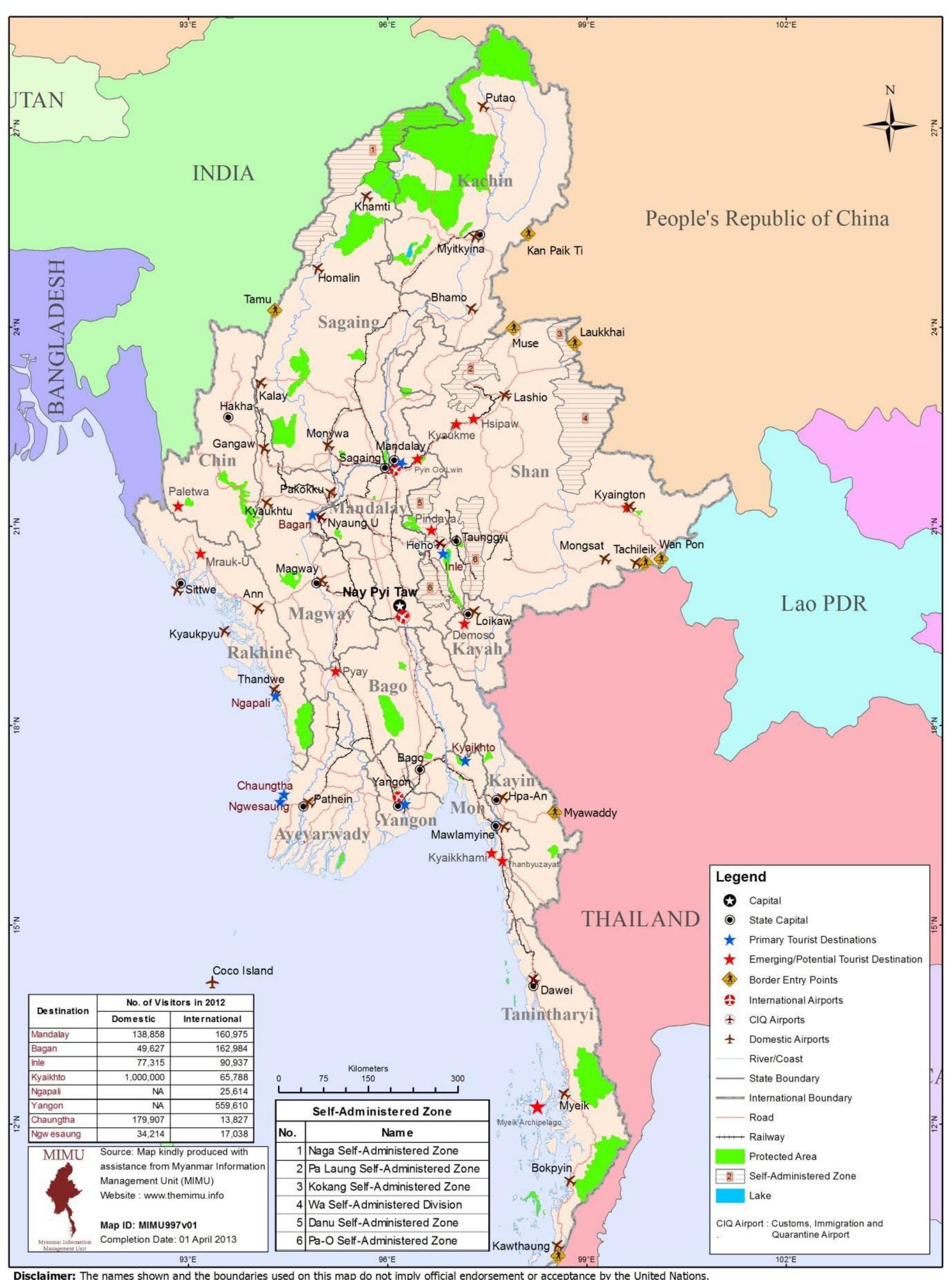 - map of myanmar, tourism resources and infrastructure