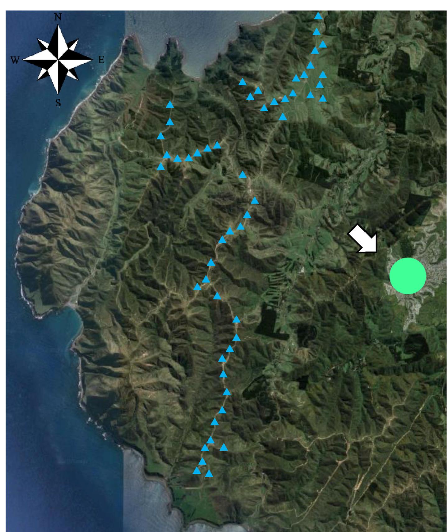 Aerial photograph of the location of the west wind wind farm