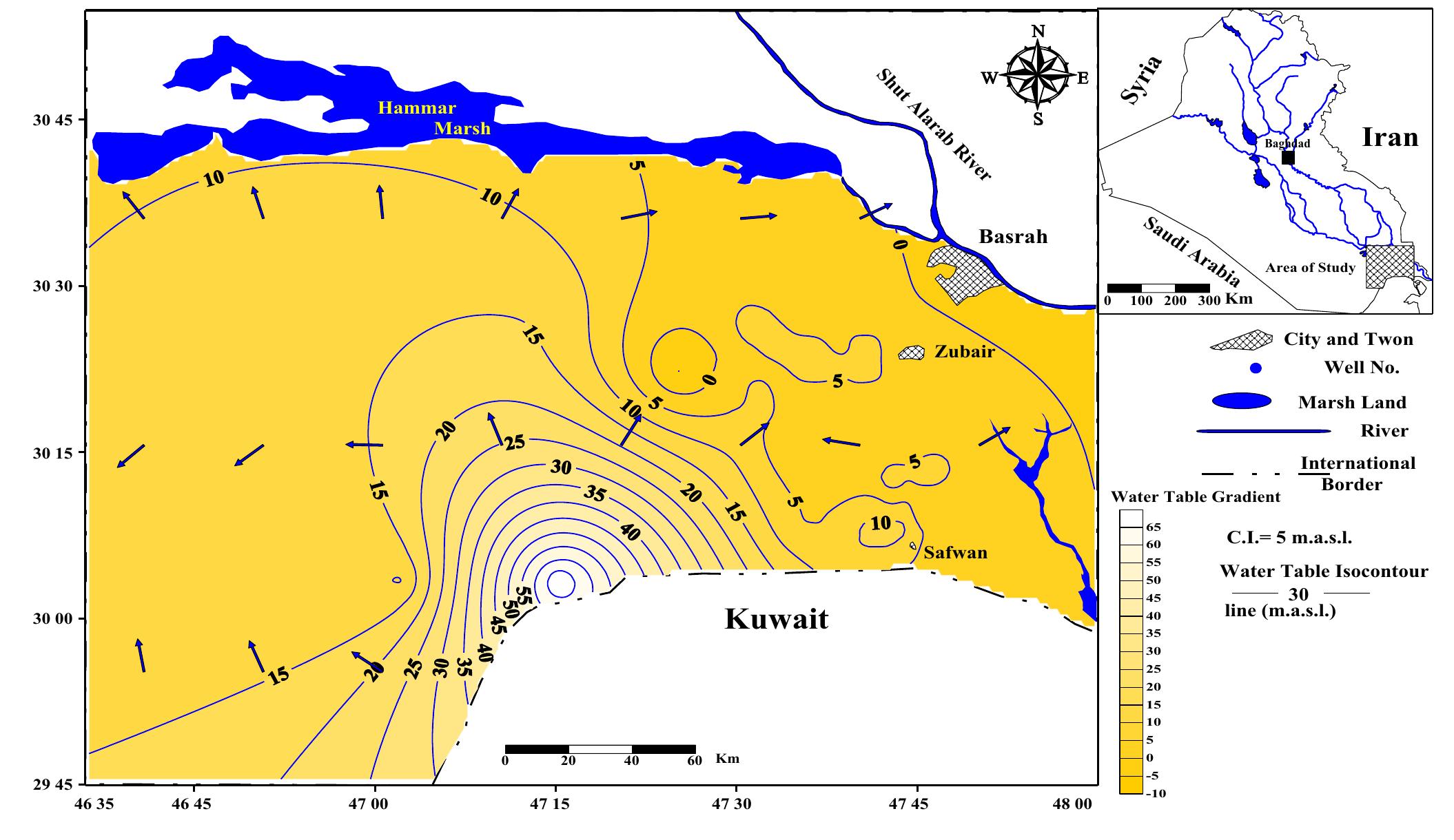 Groundwater flow map of the aquifer