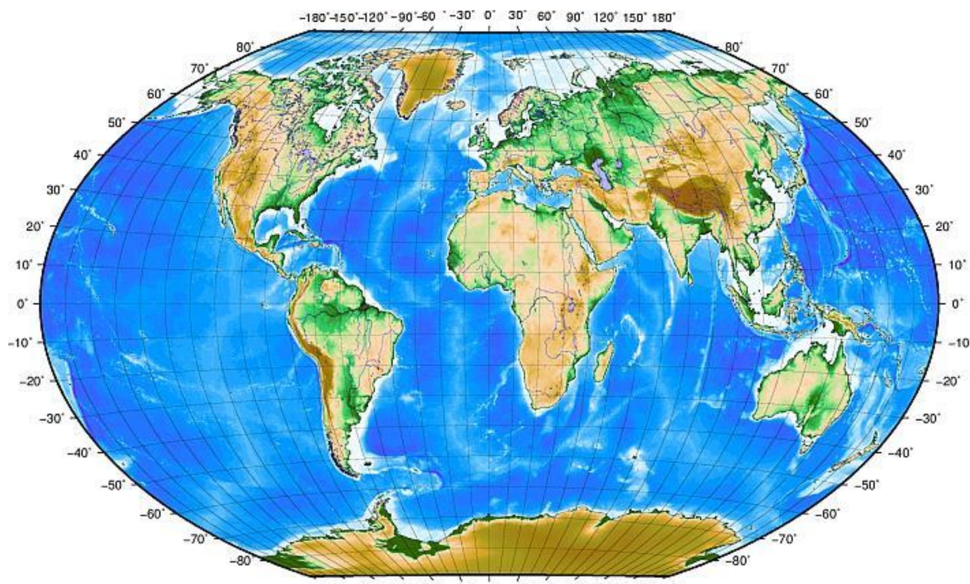 Geographic coordinate system with lines of latitude parallel