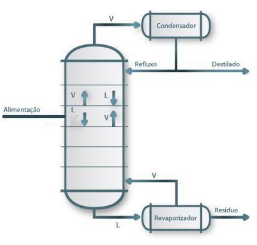 Schematic of a distillation column ethanol is more volatile