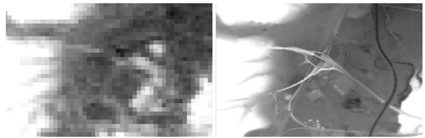 Resolution difference between srtm (left) and custom dem