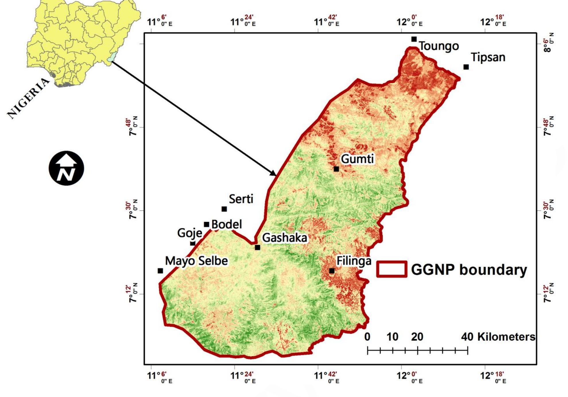 Map of gashaka gumti national park in the northern region of