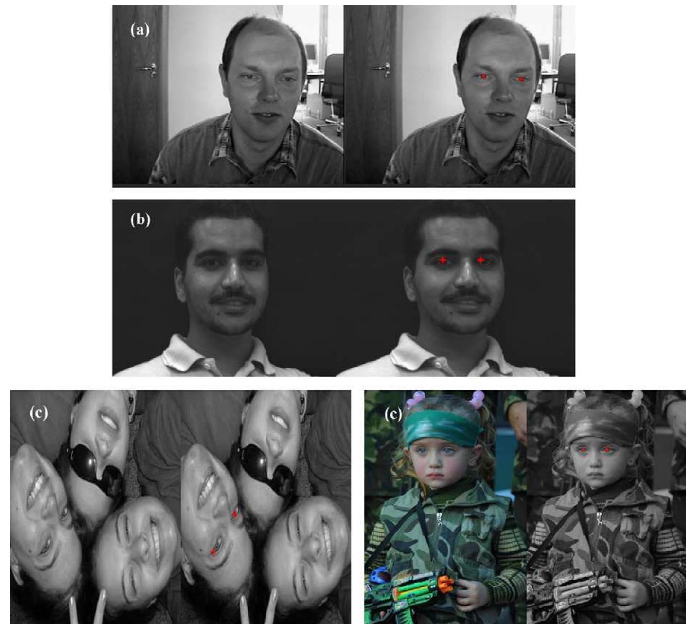 Eyes detected shown as red crosses. (a) sample from the