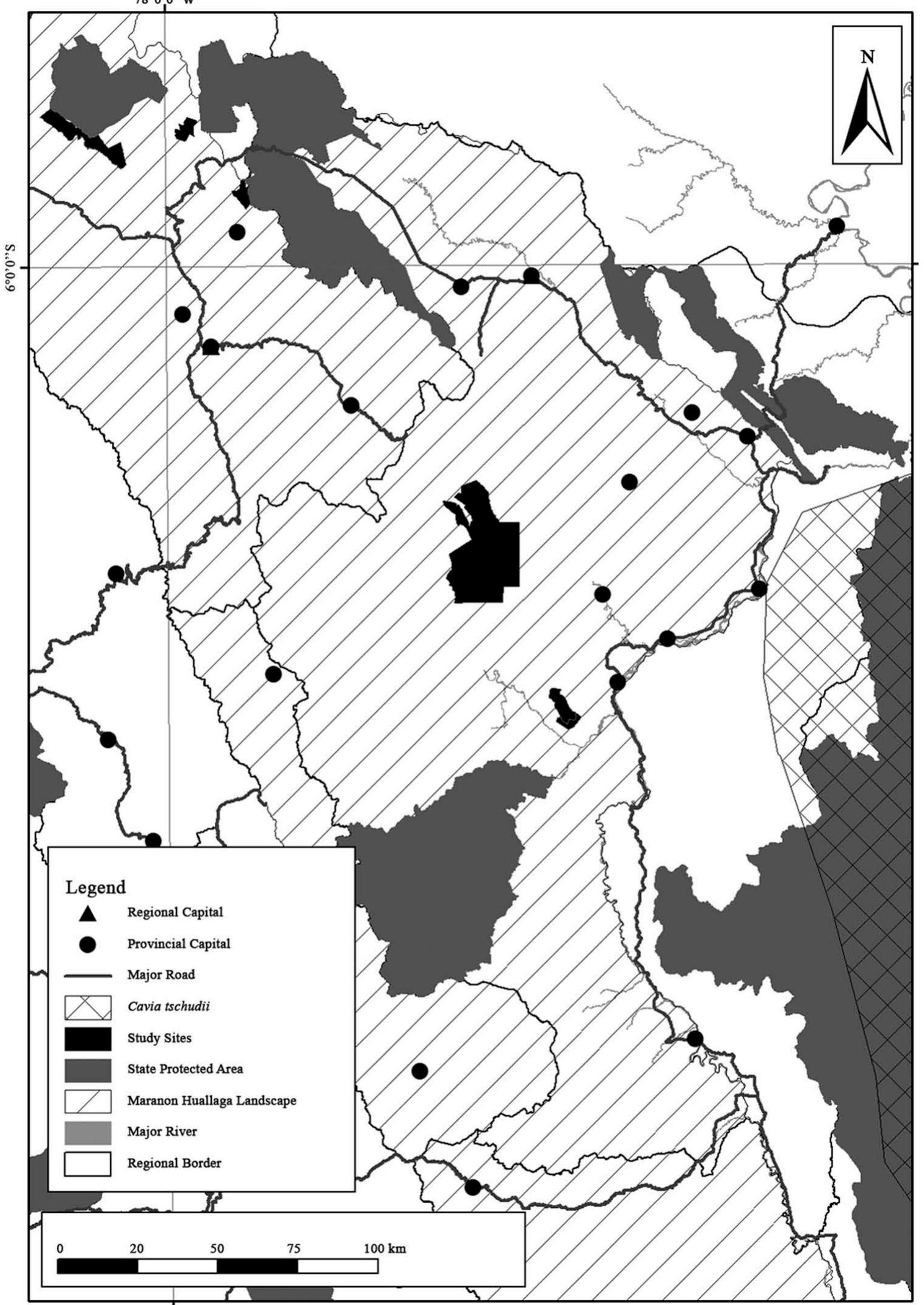 Map of the marafon-huallaga landscape, showing study site,