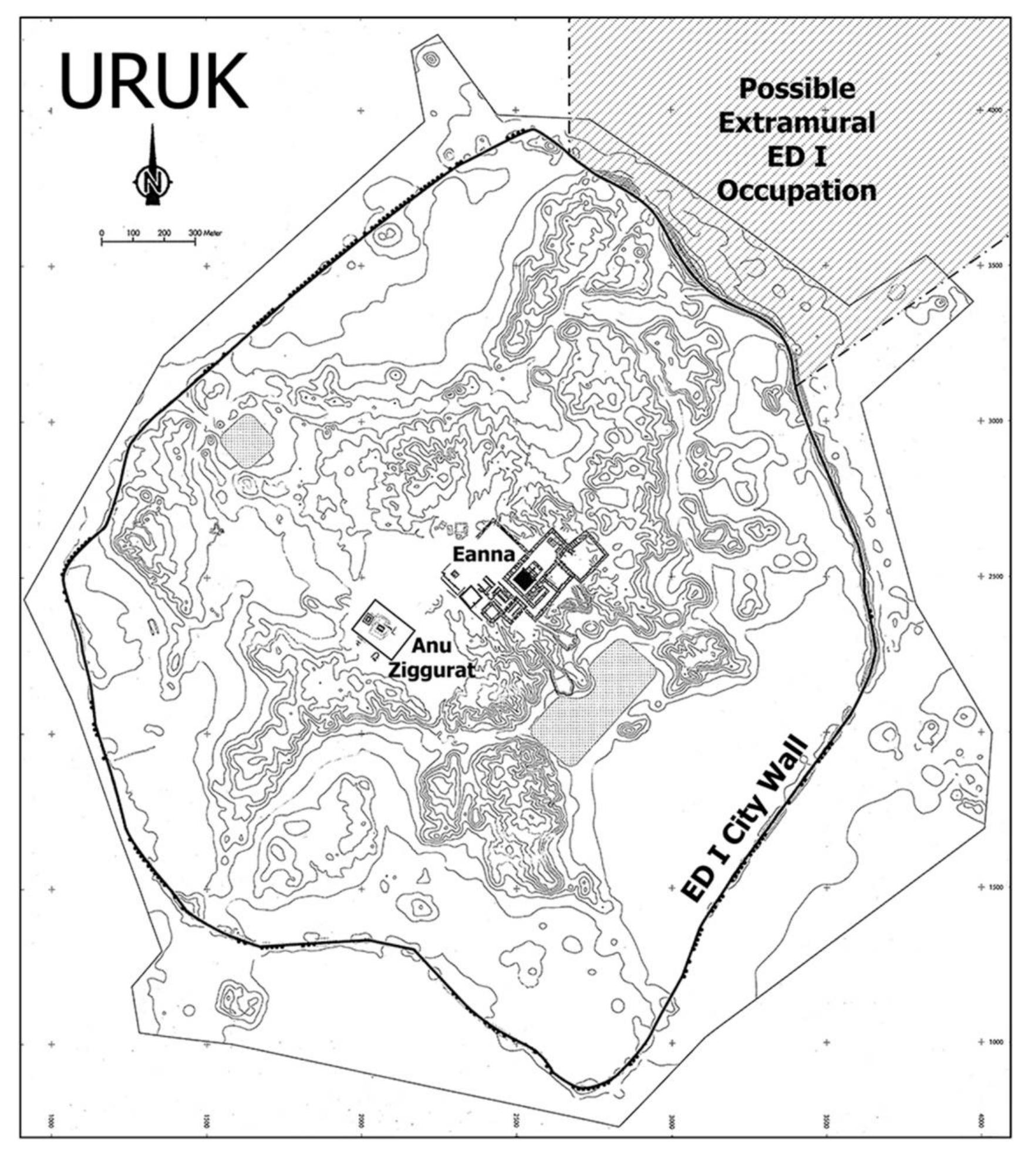 Map of early dynastic i uruk/warka showing the excavated anu