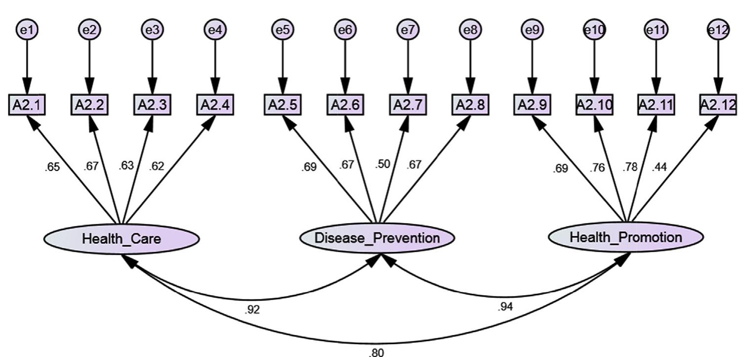 Structure equation model of health literacy with 12 selected
