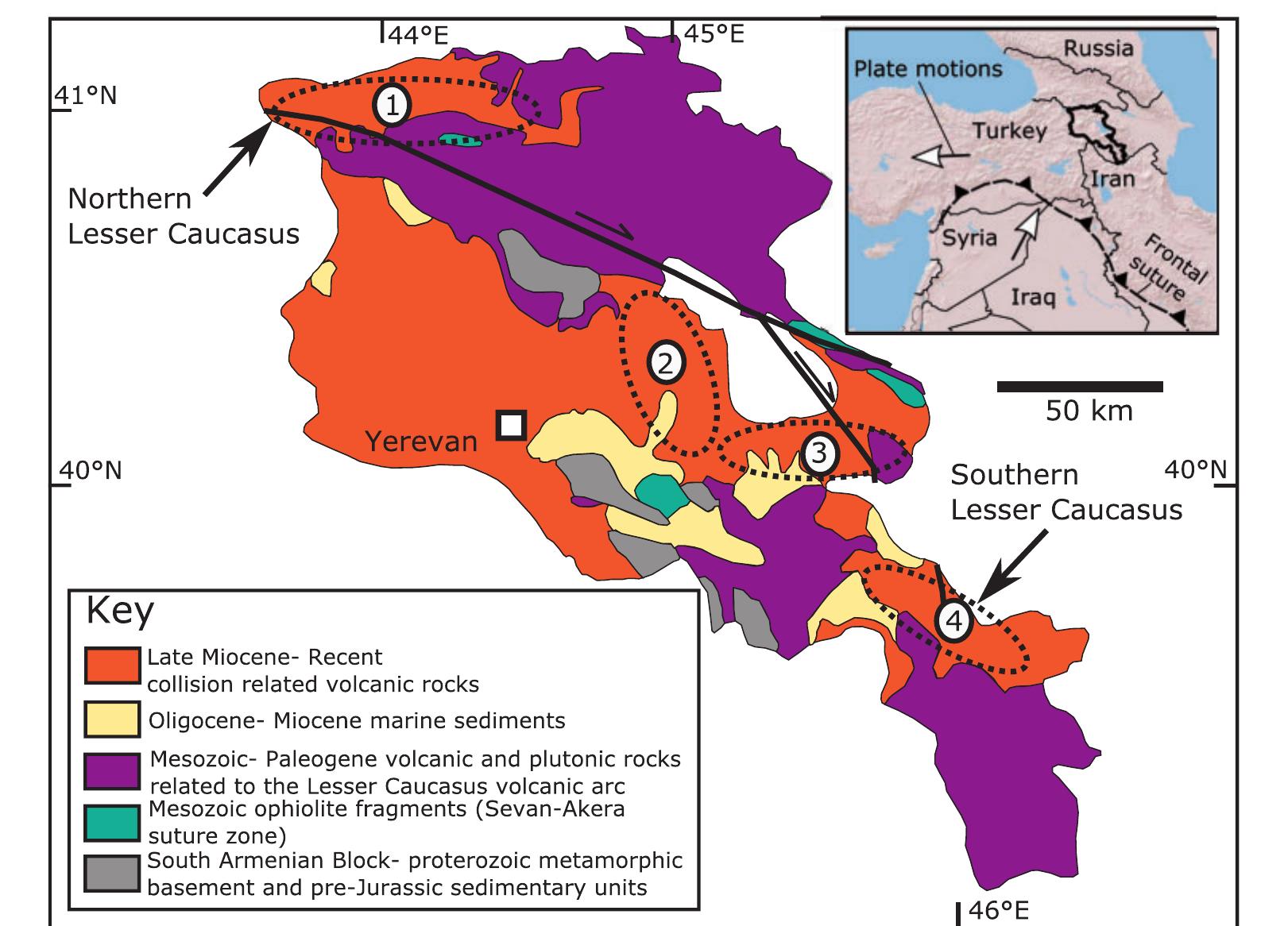 Geological map of the major geological units of the lesser