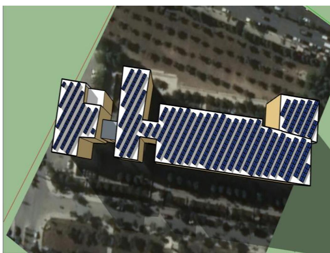 Sketchup simulation sample of pv system in old collage of