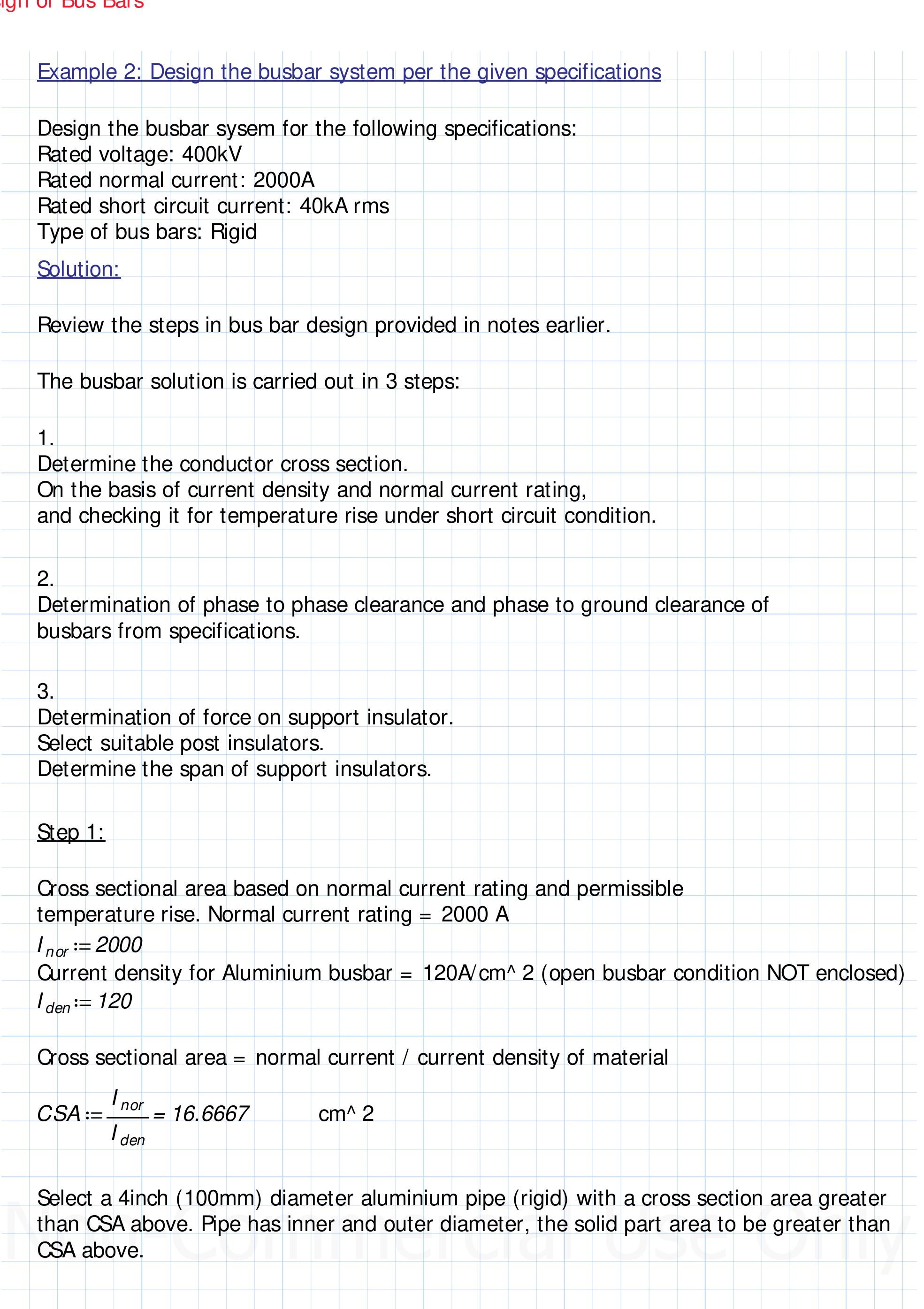 Figure 7 - Bus Bar Sizing Calculation For Substation.