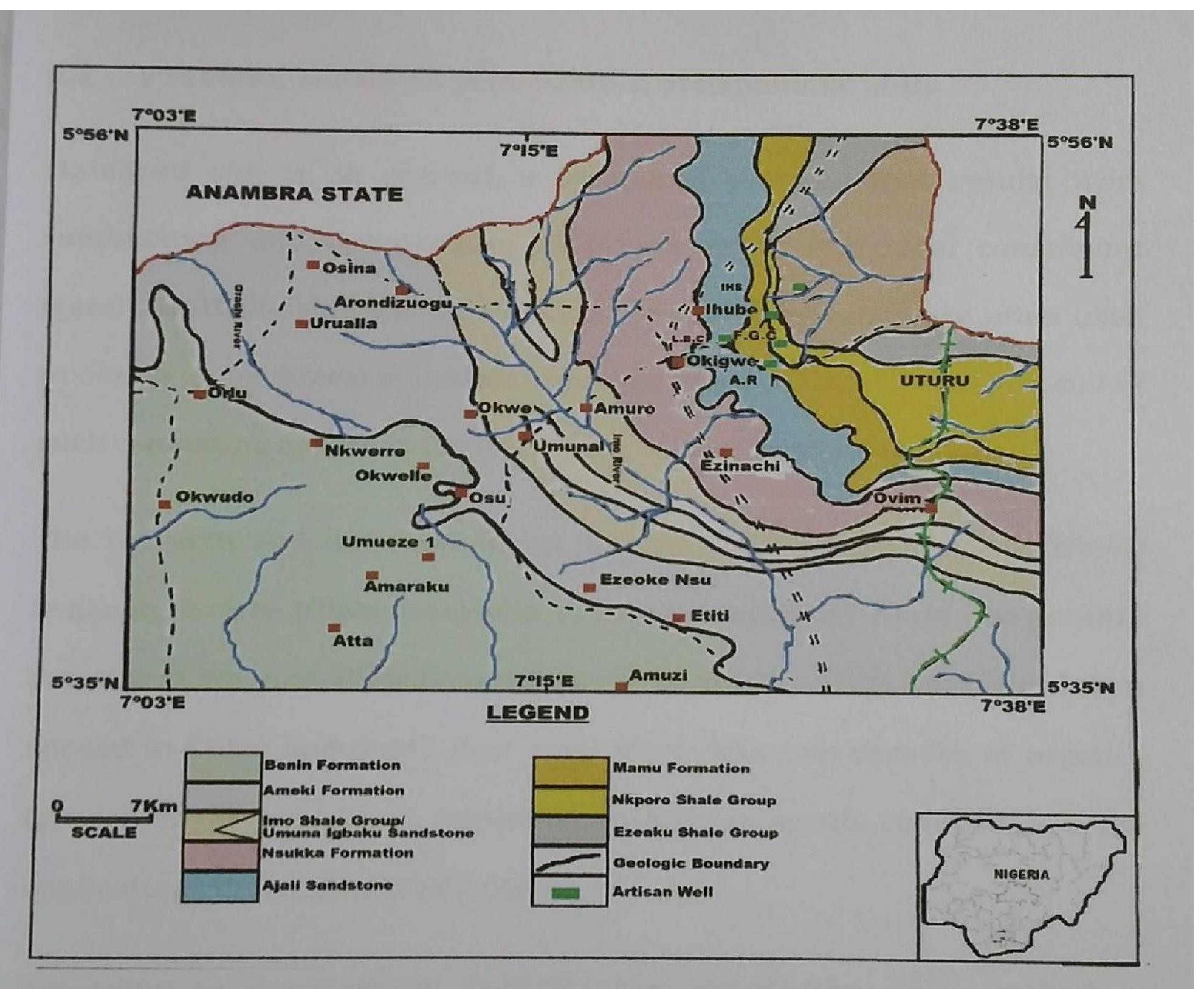 Map of anambra state nigeria, indicating the study area
