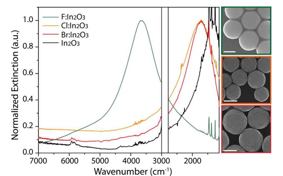 Liquid-cell ftir spectra for spherical f:in,o; (green line),