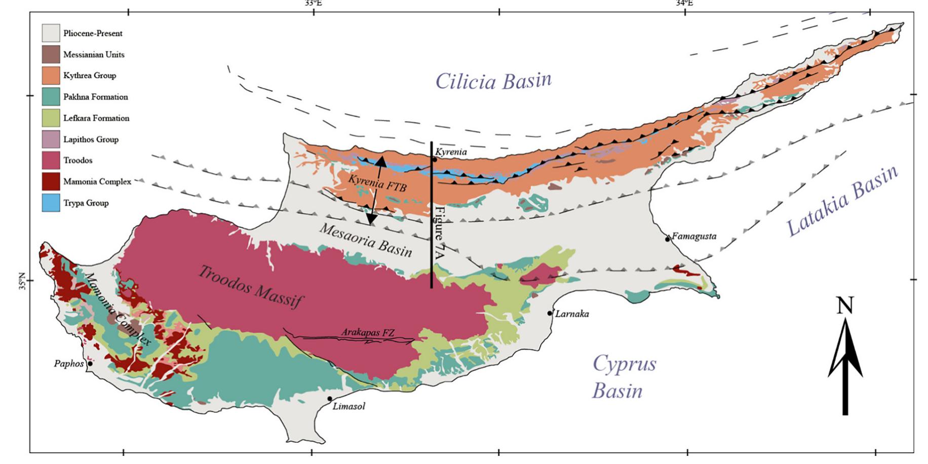 A simplified geological map based on the 1:250,000 scale