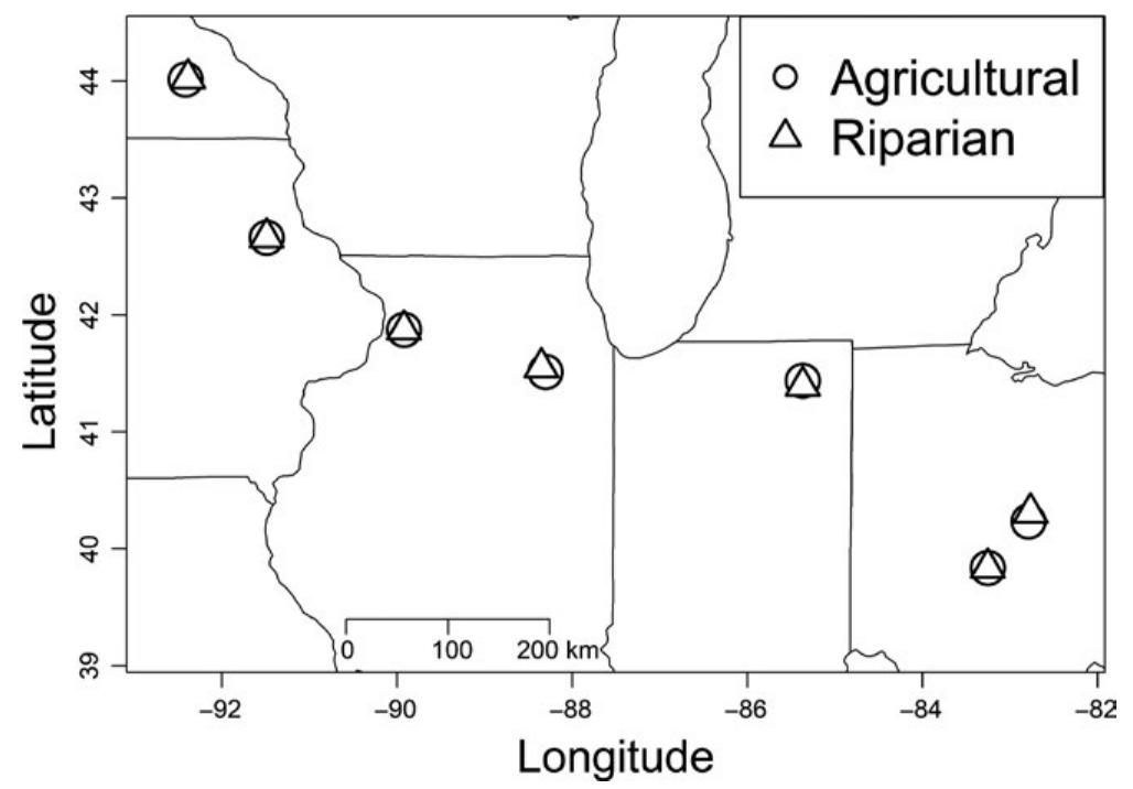 Map showing locations of ragweed source populations used in