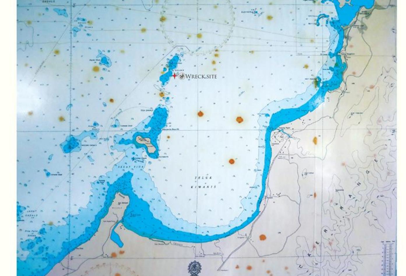 Chart showing lying fish wreck location (derived ‘from