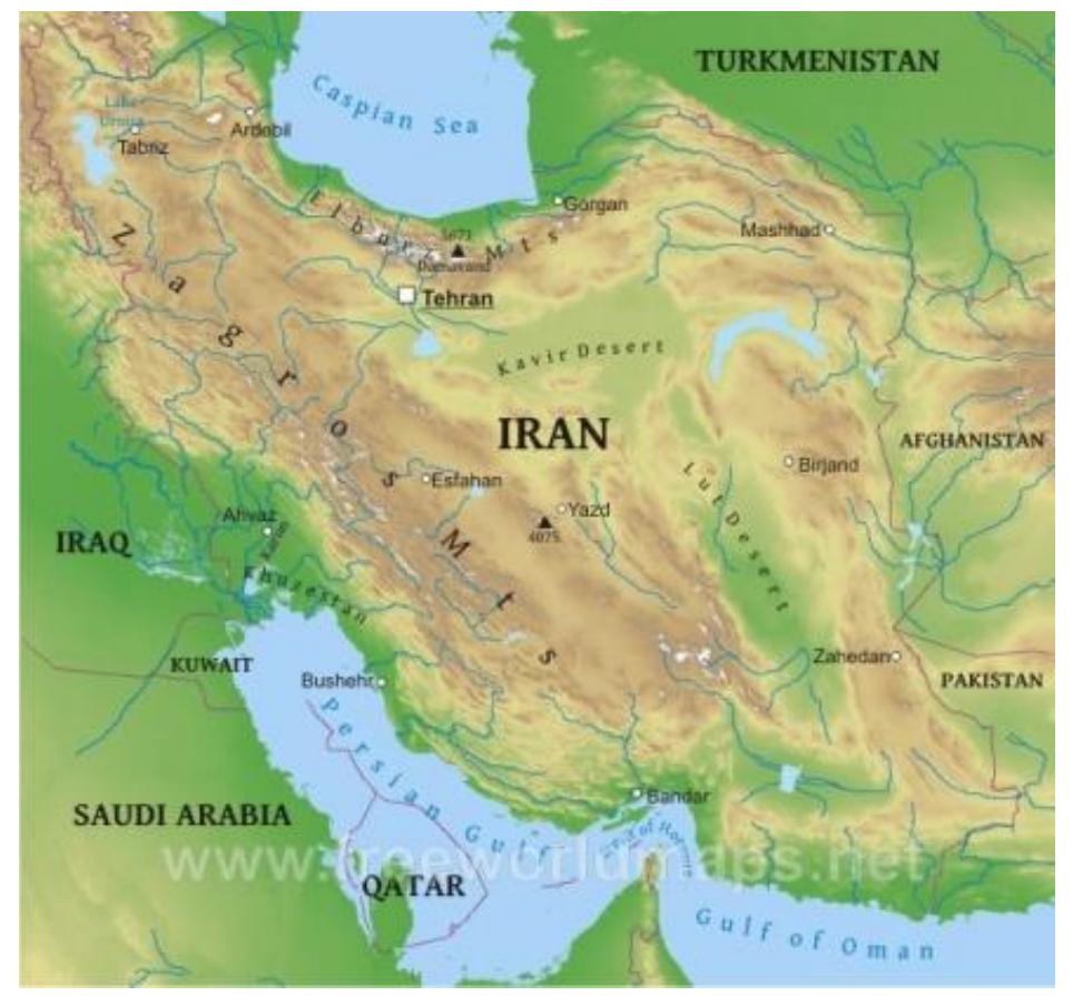 Geoghraphical map of iran (source: