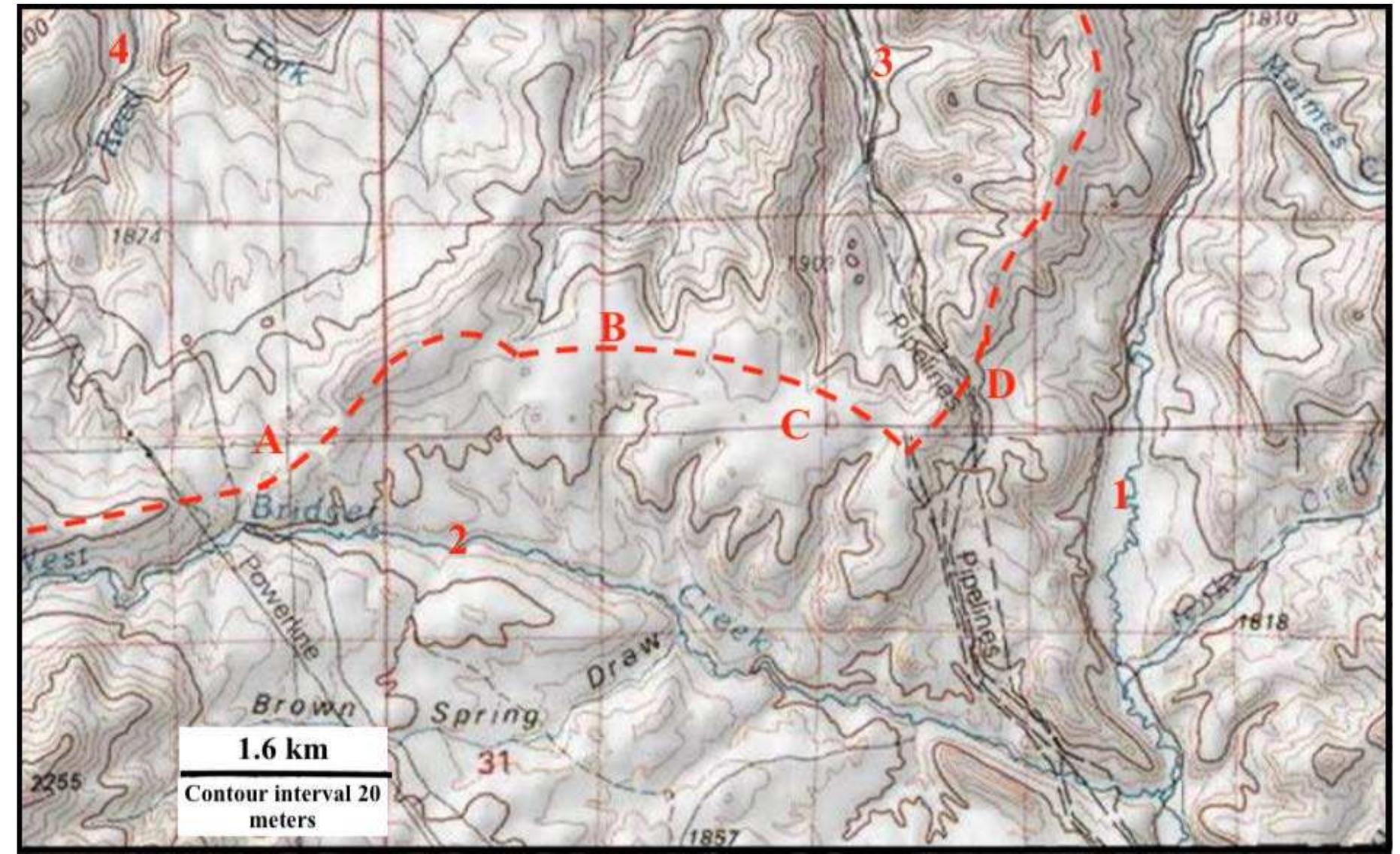 Modified topographic map from the usgs national map website