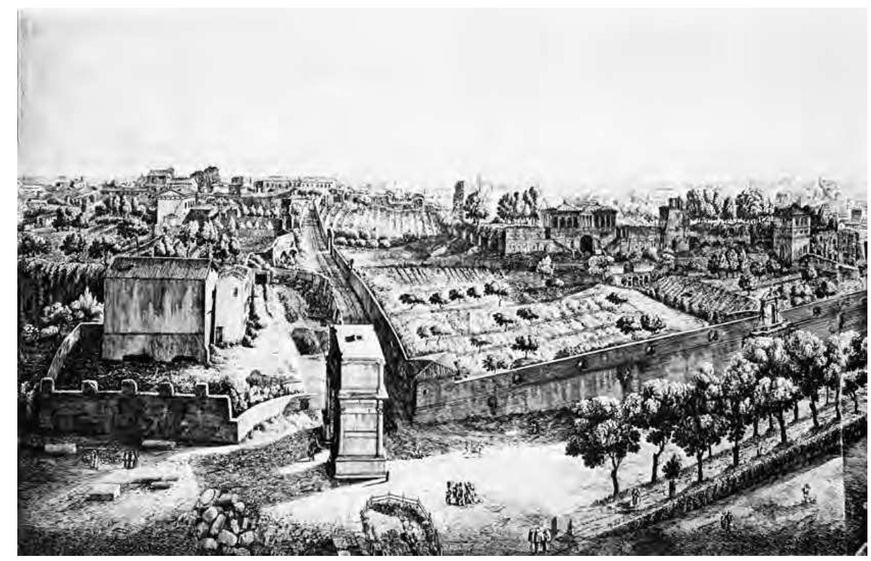 Luigi rossini, view of the palatine hill, 1827, from luigi