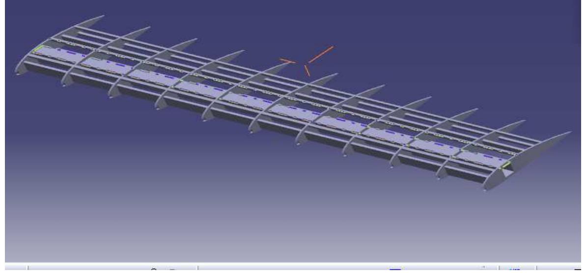 Representation of 3d wing modelled in catia v5 all the