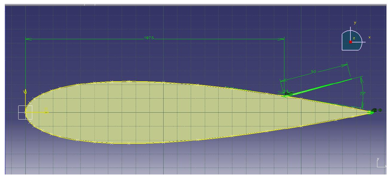 Model of naca 0018 airfoil with flap in catia creating a